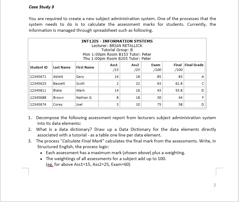 Case Study 3 You are required to create a new subject | Chegg.com