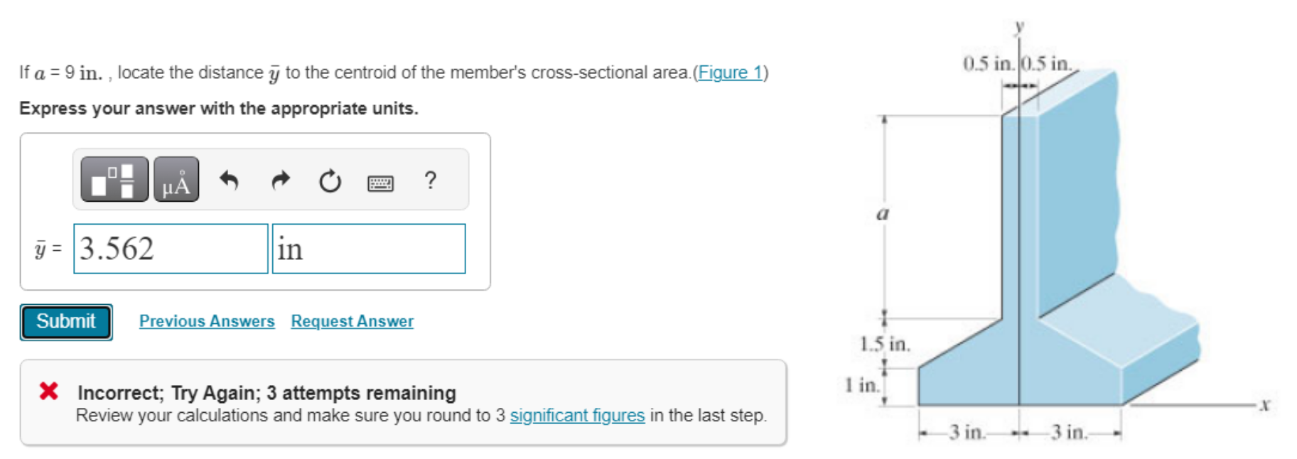 Solved If a=9 ﻿in. , ﻿locate the distance ?bar (y) ﻿to the | Chegg.com