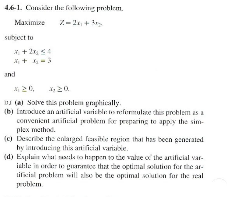 Solved 4.6-1 . Consider the following problem. Maximize Z=2x | Chegg.com