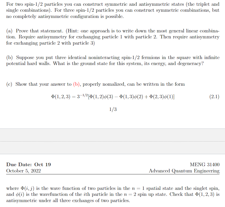 For two spin- 1/2 particles you can construct | Chegg.com