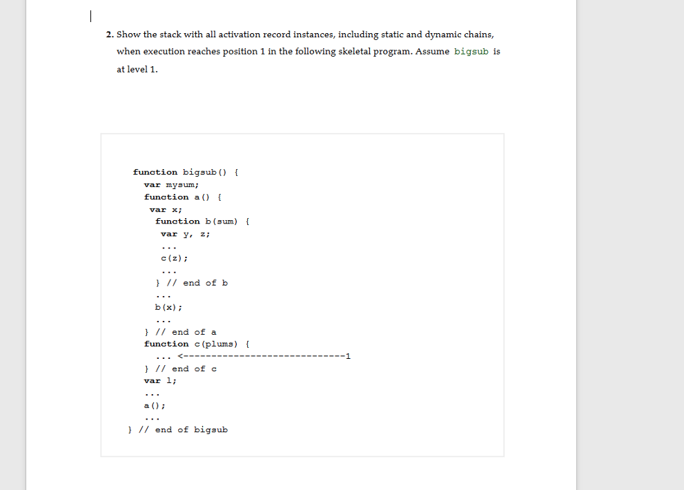 Solved 2. Show the stack with all activation record | Chegg.com