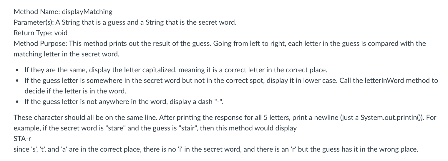 Solved Method Name: displayMatching Parameter(s): A String | Chegg.com
