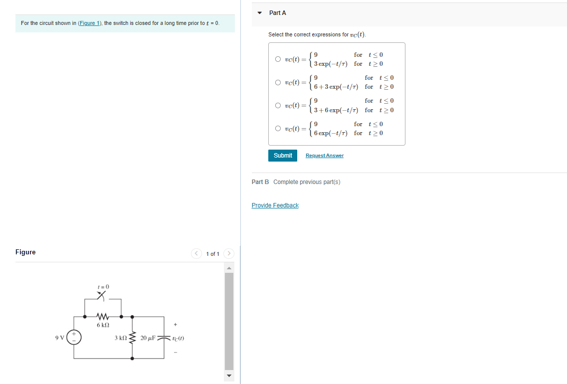 Solved For the circuit shown in (Figure 1), the switch is | Chegg.com