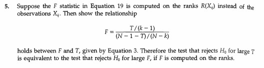 Suppose the F statistic in Equation 19 is computed on | Chegg.com
