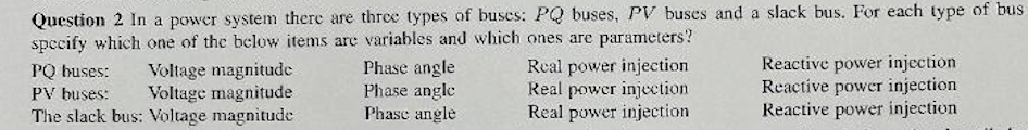 Solved Question 2 ﻿In a power system there are three types | Chegg.com