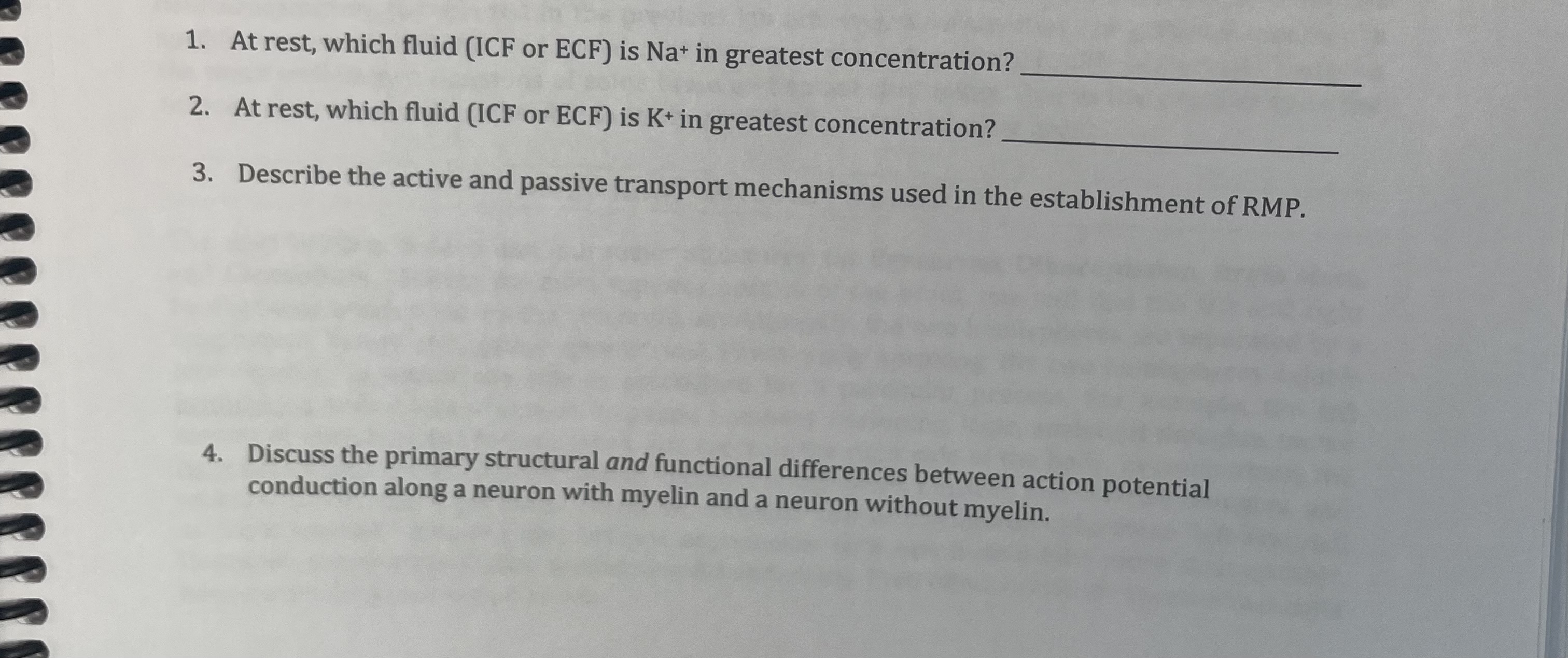 [Solved]: 1. At rest, which fluid (ICF or ECF) is Na+in gre