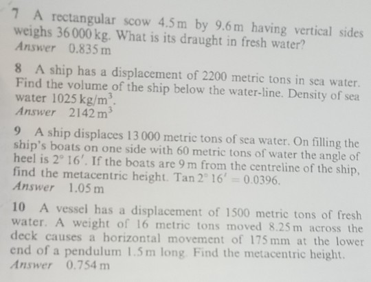 Solved 7 A rectangular scow 4.5 m by 9.6m having vertical | Chegg.com