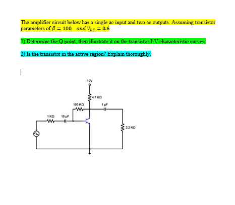 Solved The amplifier circuit below has a single ac input and | Chegg.com
