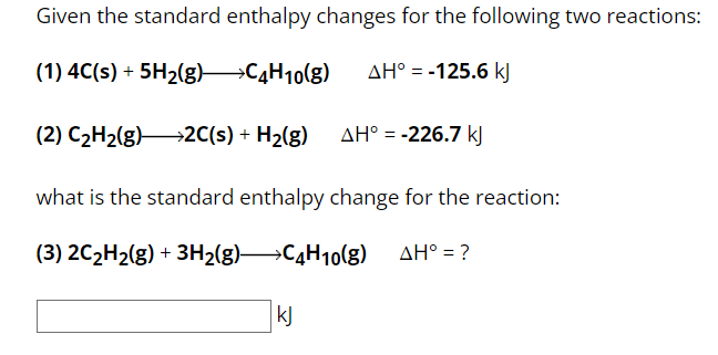 Solved Given the standard enthalpy changes for the following | Chegg.com
