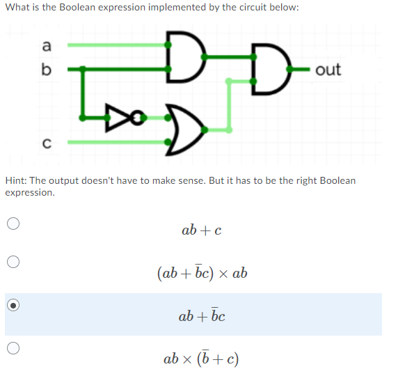 Solved What is the Boolean expression implemented by the | Chegg.com