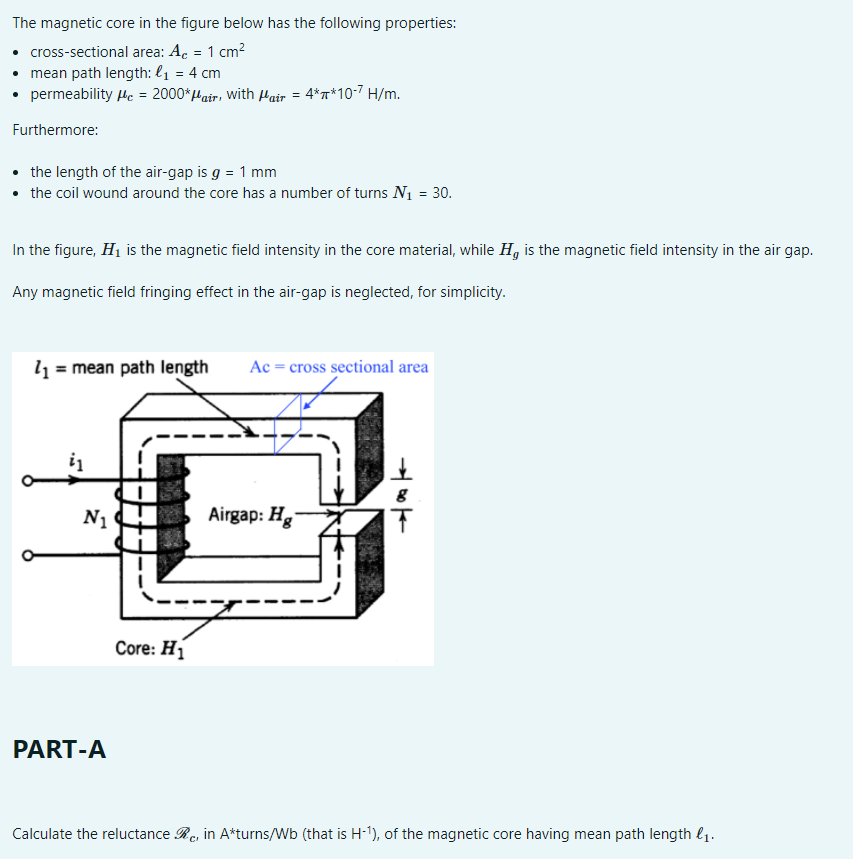 Solved The magnetic core in the figure below has the | Chegg.com