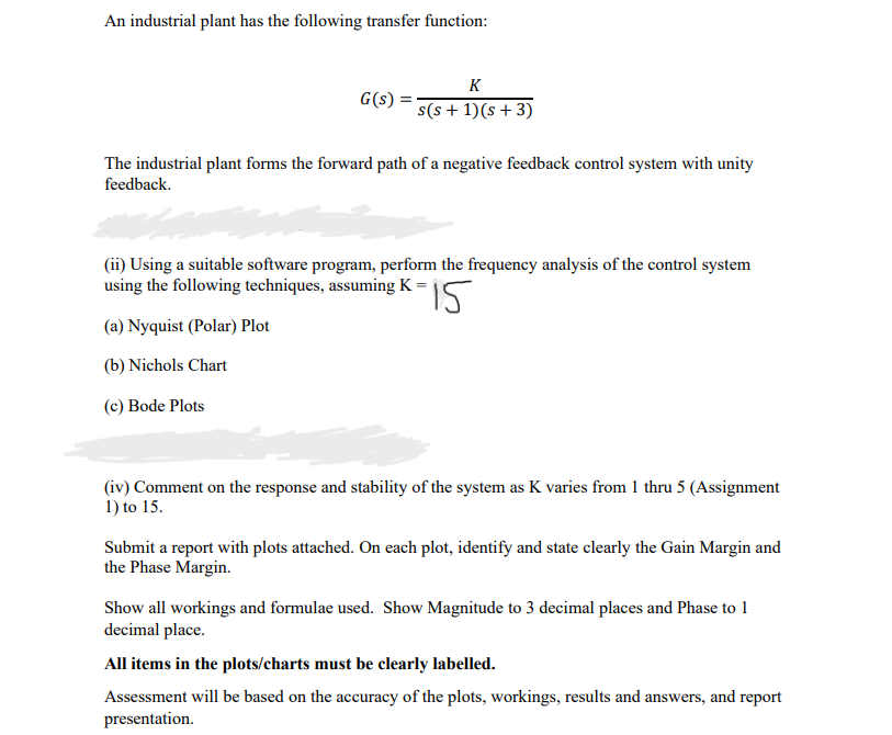 Solved An industrial plant has the following transfer | Chegg.com