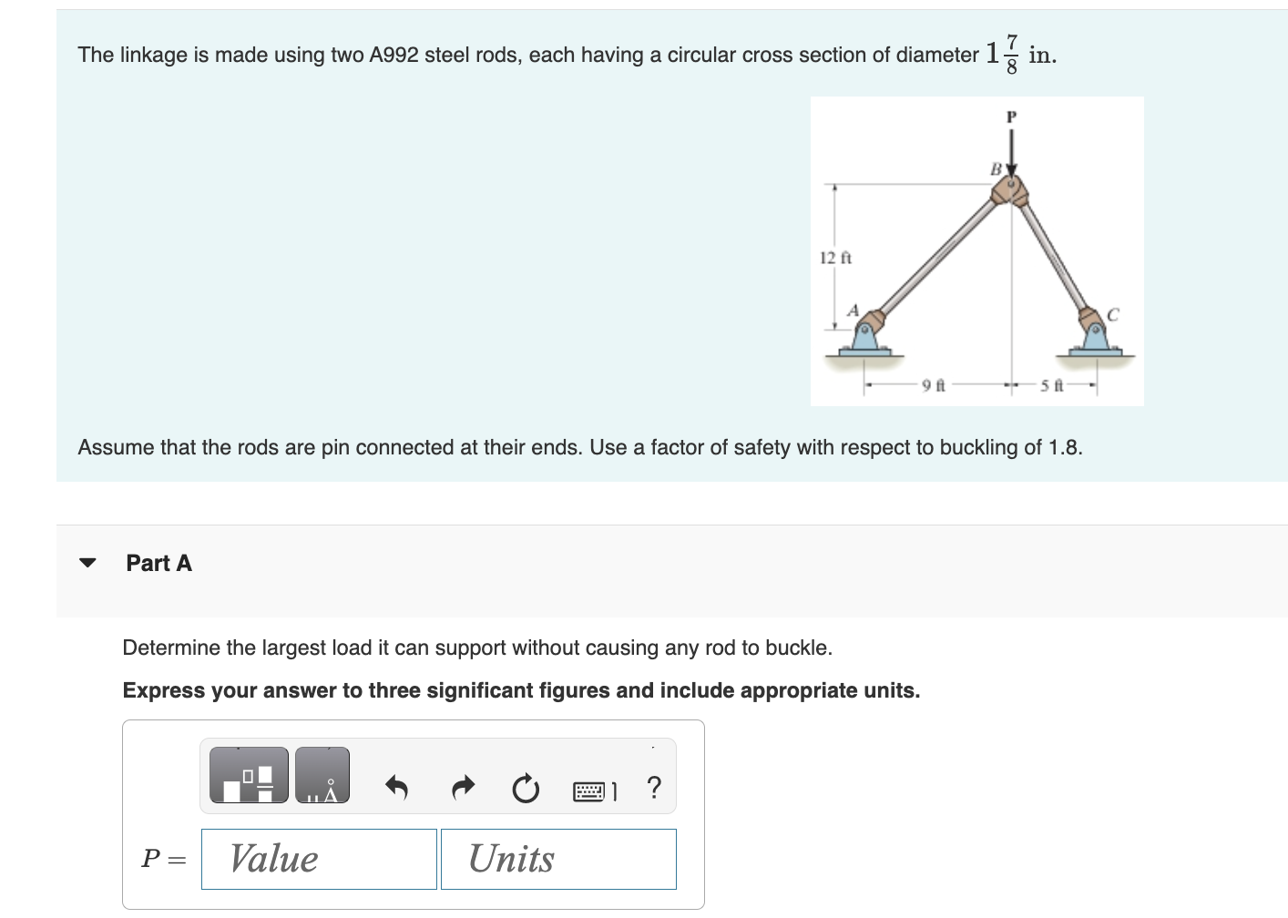 Solved The linkage is made using two A992 steel rods, each | Chegg.com