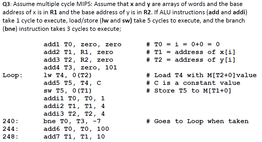 Solved Q3: Assume multiple cycle MIPS: Assume that x and y | Chegg.com