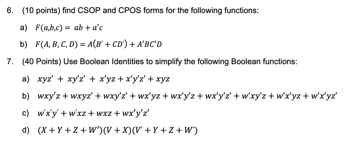 Solved 6. (10 points) find CSOP and CPOS forms for the | Chegg.com