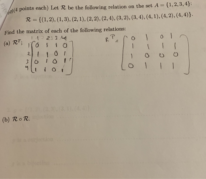 Solved )(4 points each) Let R be the following relation on | Chegg.com
