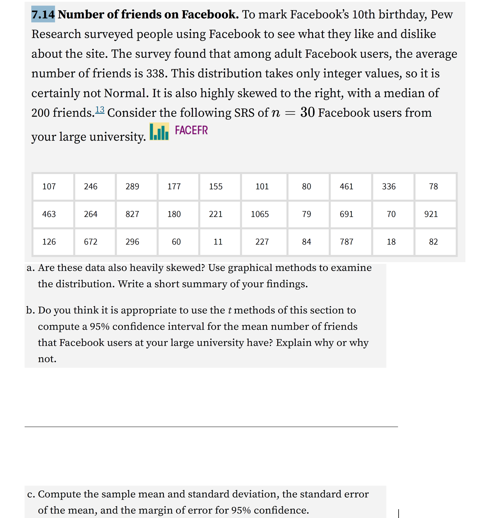 Solved 7.14 Number of friends on Facebook. To mark | Chegg.com