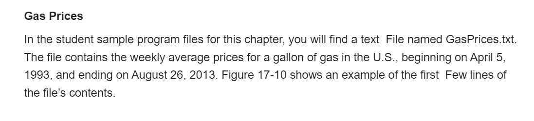 Solved Gas Prices In the student sample program files for | Chegg.com