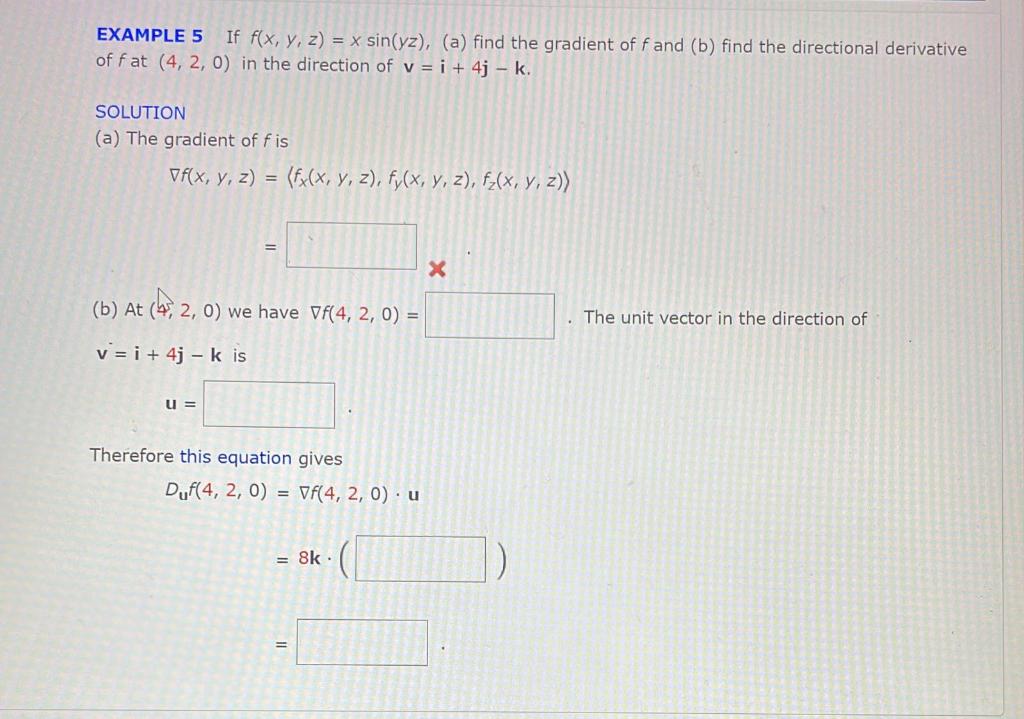 Solved EXAMPLE 5 If f(x,y,z)=xsin(yz), (a) find the gradient | Chegg.com