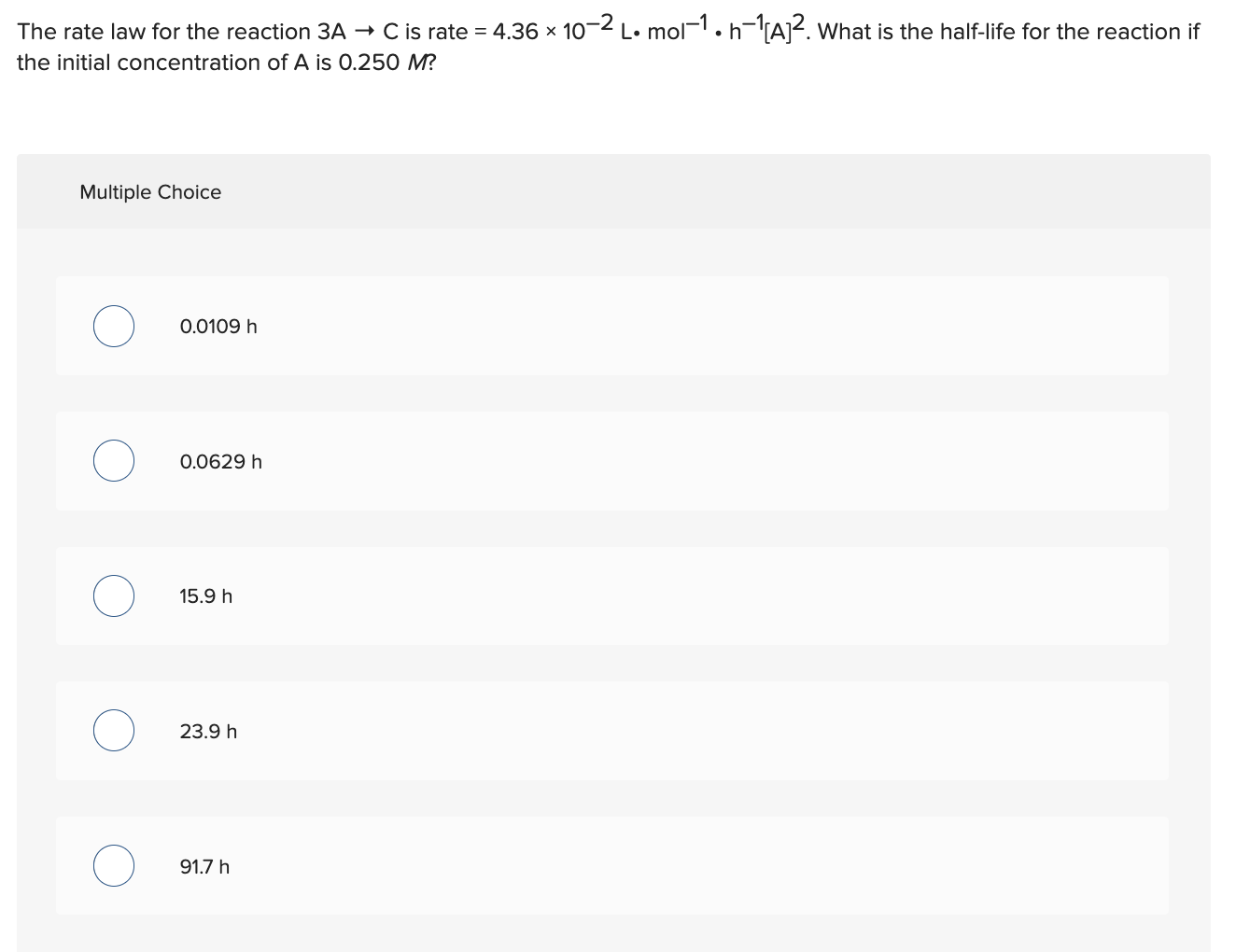 Solved The rate law for the reaction 3A → C is rate = 4.36 × | Chegg.com