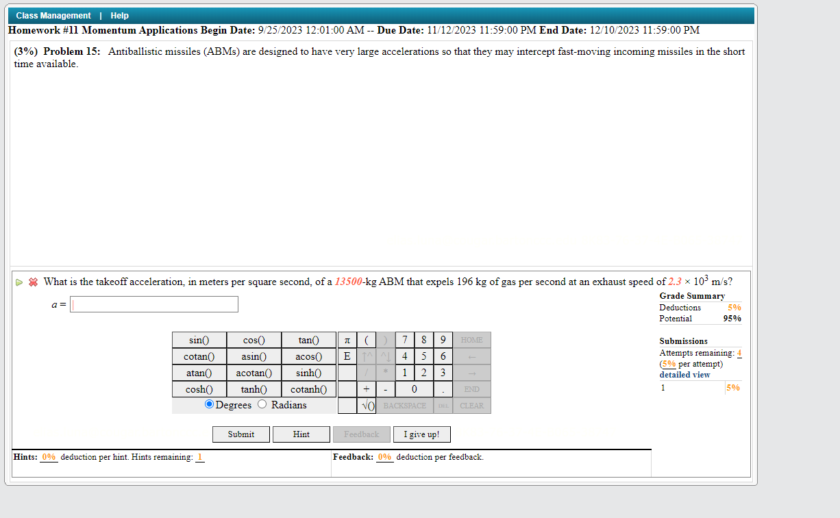 Solved (3\%) Problem 15: Antiballistic missiles (ABMs) are | Chegg.com