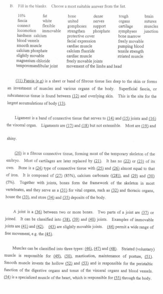 Body Parts Fill In Blanks With And Without The Answers