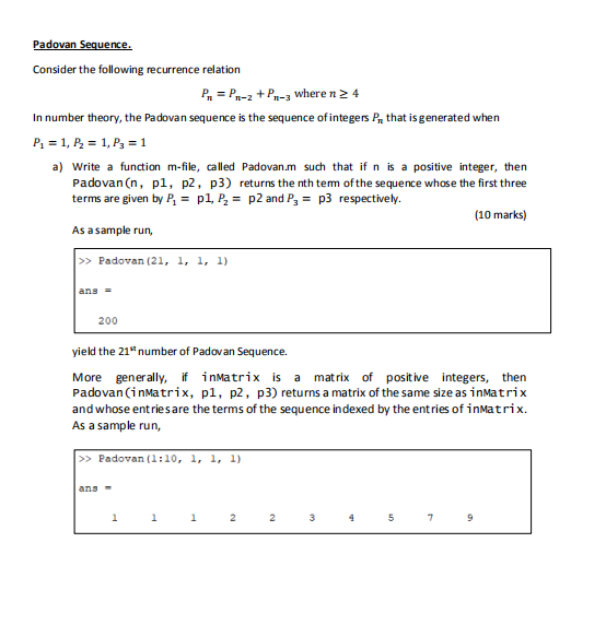 Solved Padovan Sequence. Consider the following recurrence | Chegg.com