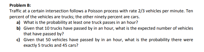 Solved Problem B: Traffic at a certain intersection follows | Chegg.com