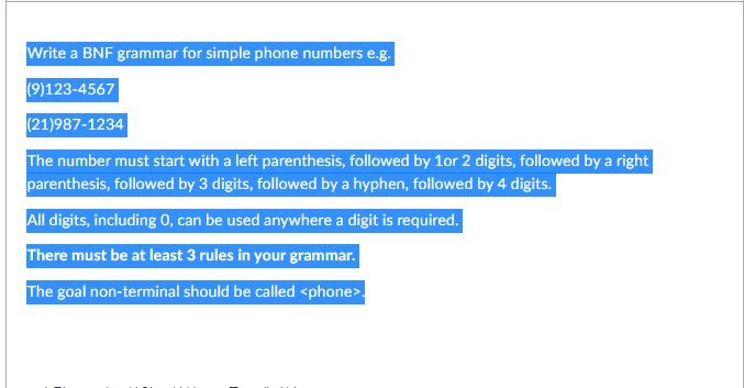 Solved Write a BNF grammar for simple phone numbers e.g. | Chegg.com