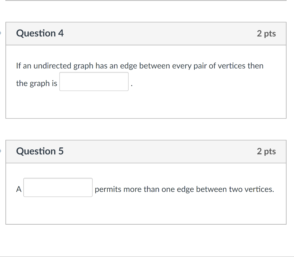 Solved Question 4 2 pts If an undirected graph has an edge | Chegg.com
