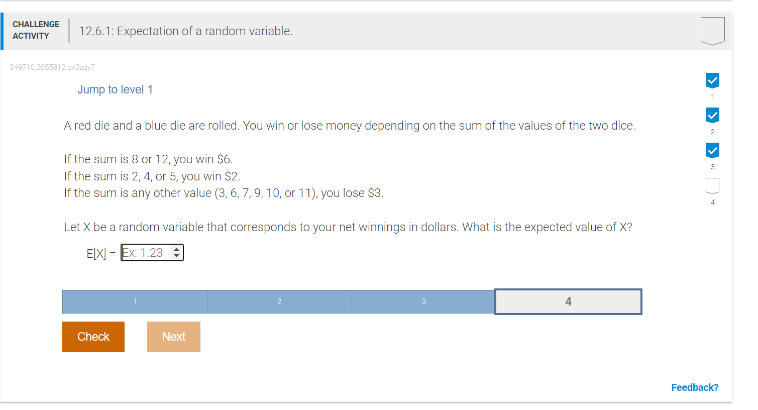 Solved CHALLENGE ACTIVITY 12.6.1: Expectation of a random | Chegg.com