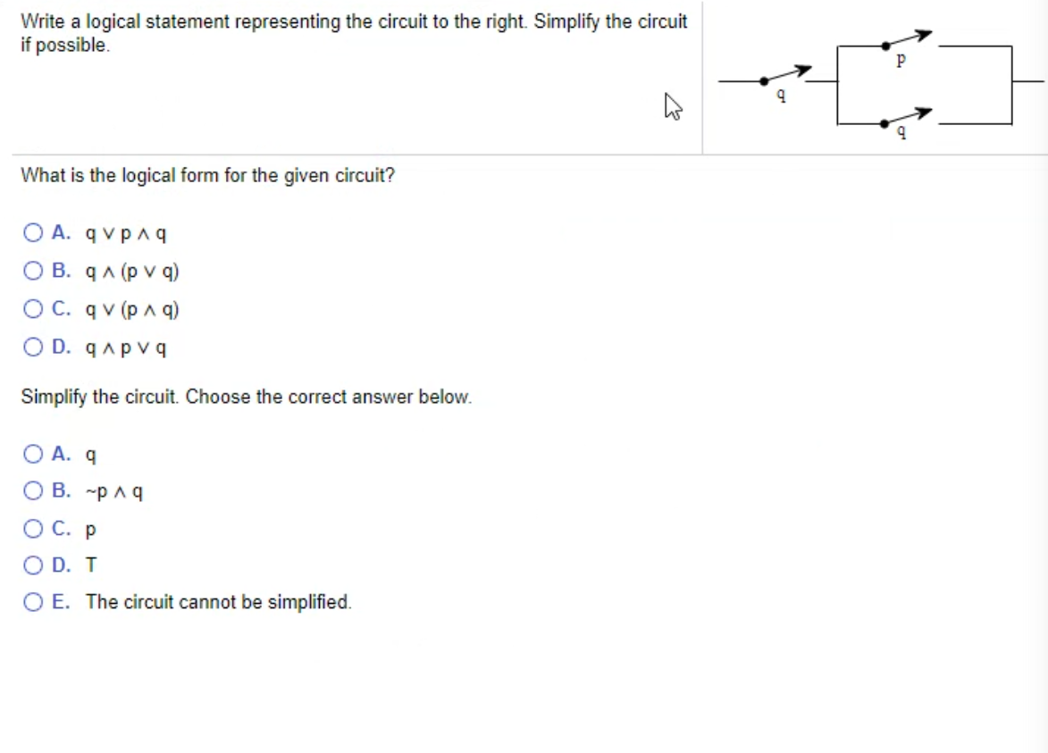 Solved Write a logical statement representing the circuit to | Chegg.com