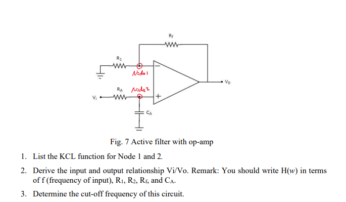 Solved Fig. ?? ﻿Active filter with op-ampList the KCL | Chegg.com