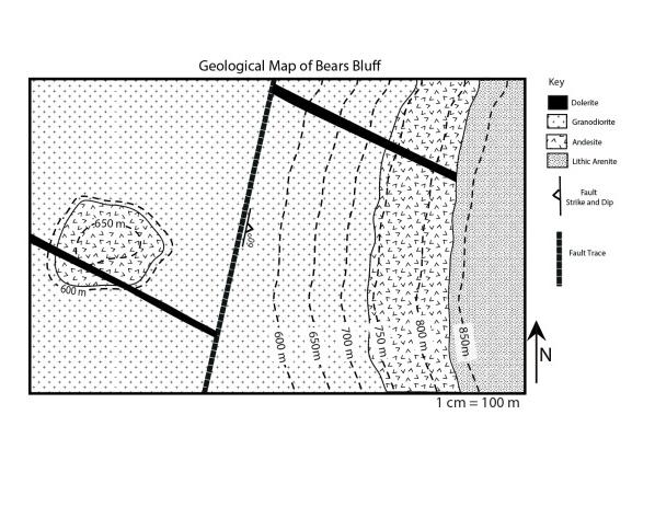 Solved g) Draw a Geological Section for the Bears Bluff | Chegg.com
