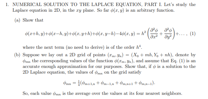 Solved 1. NUMERICAL SOLUTION TO THE LAPLACE EQUATION, PART | Chegg.com