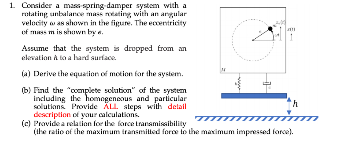 Solved 1. Consider a mass-spring-damper system with a | Chegg.com