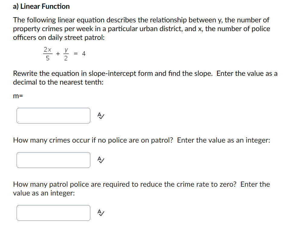 Solved a) Linear Function The following linear equation | Chegg.com