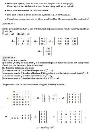Solved NB:USE MATHLAB TO SOLVE THIS QUESTIONS, NB USE | Chegg.com