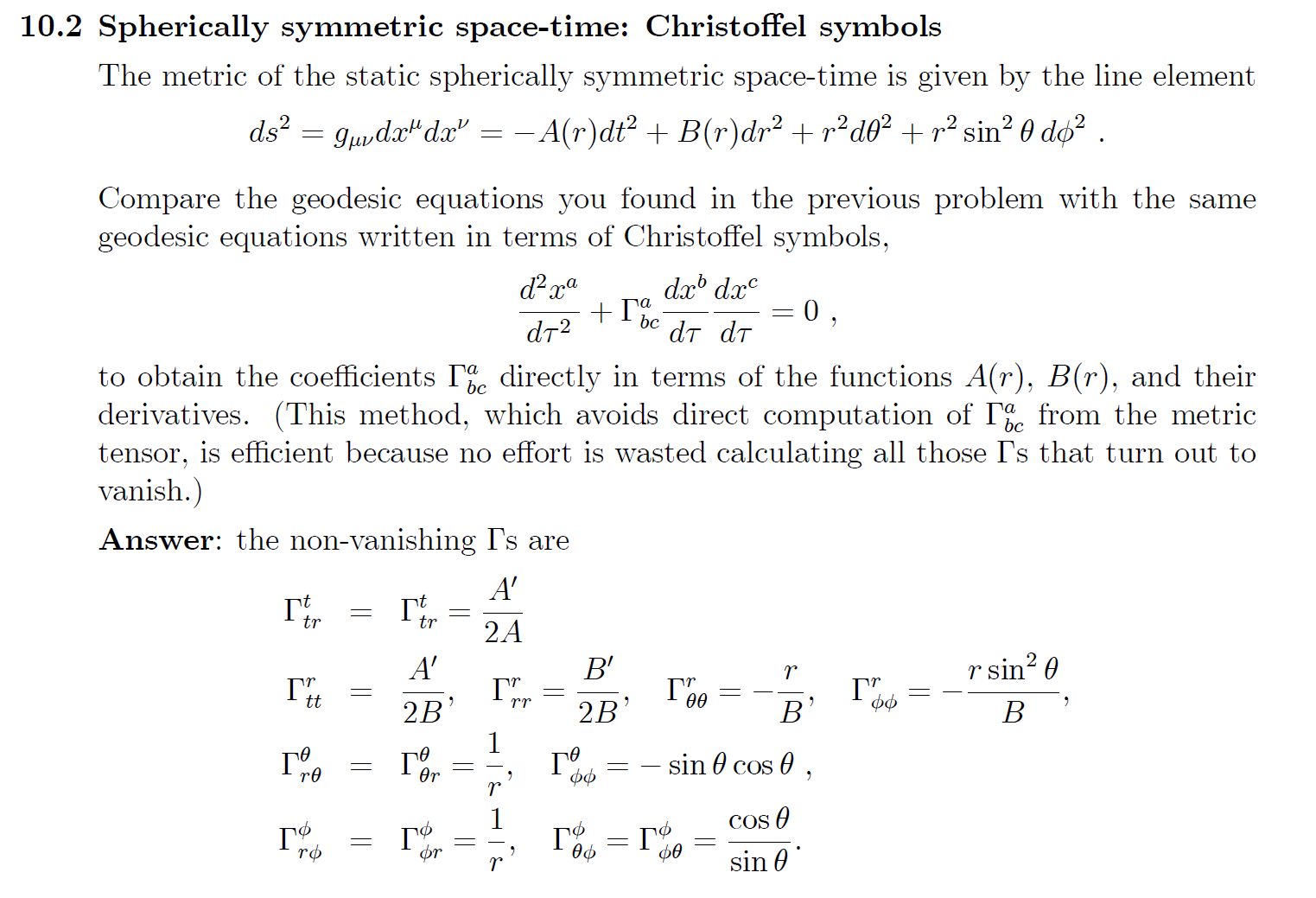 Solved 2 Spherically Symmetric Space Time Christoffel