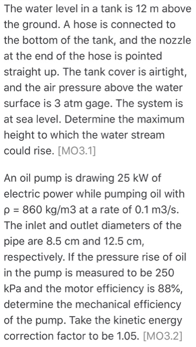 Solved The water level in a tank is 12 m above the ground. A | Chegg.com