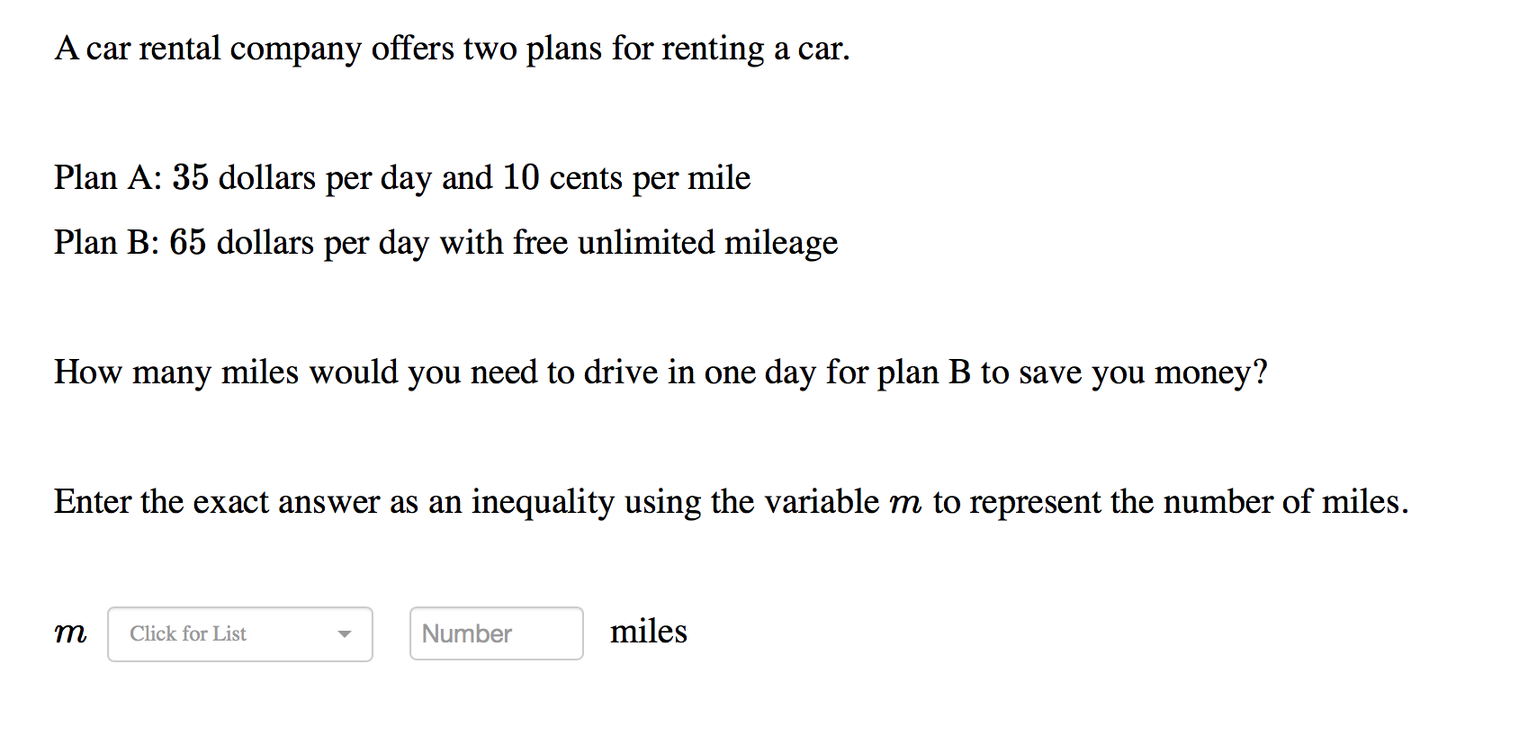 Solved A car rental company offers two plans for renting a | Chegg.com