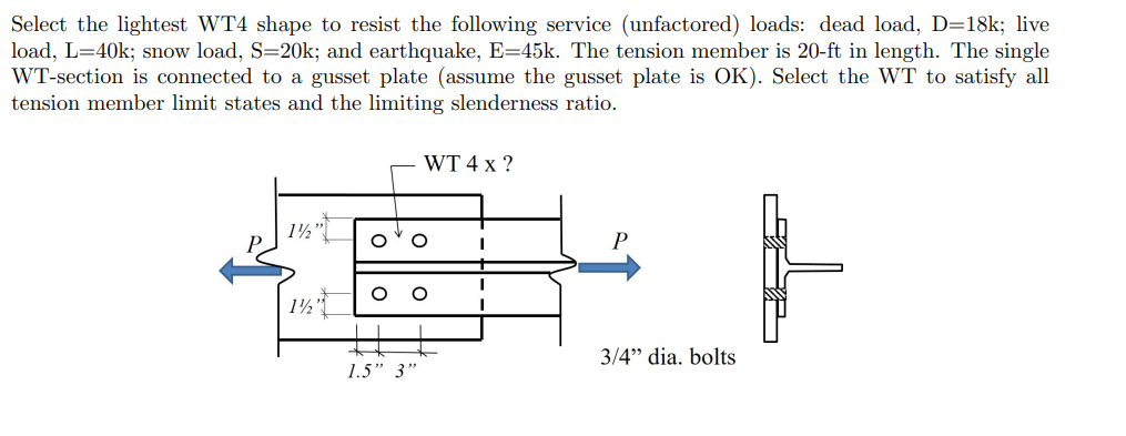 Solved Select the lightest WT4 shape to resist the following | Chegg.com