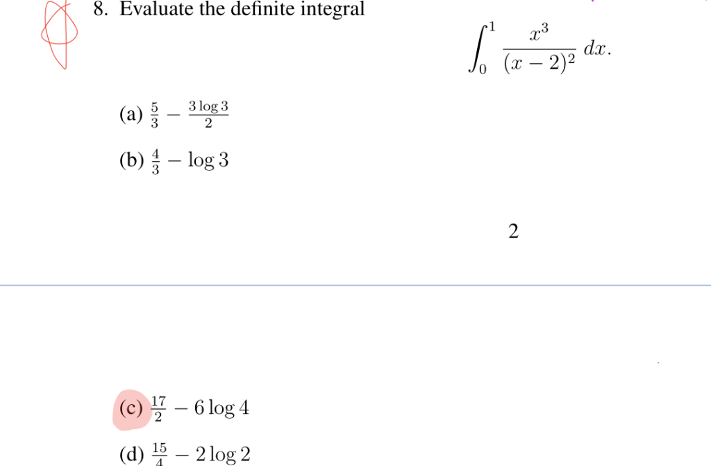 Solved 8. Evaluate the definite integral (x - 2)2 dx. (a) { | Chegg.com