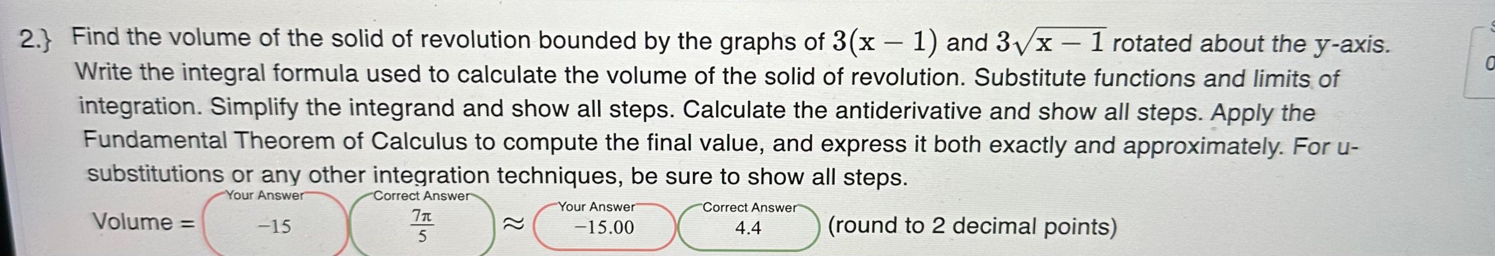 Solved find the volume of the solid of revolution bounded by | Chegg.com