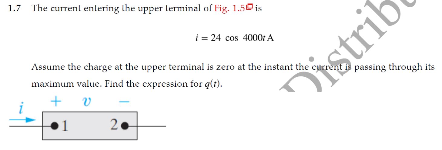 Solved 1.7 The current entering the upper terminal of Fig. | Chegg.com