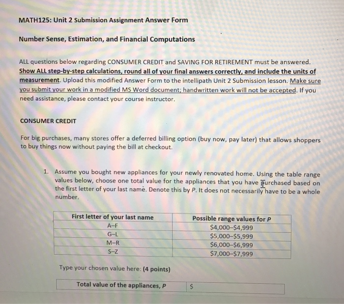 Solved MATH125: Unit 2 Submission Assignment Answer Form | Chegg.com