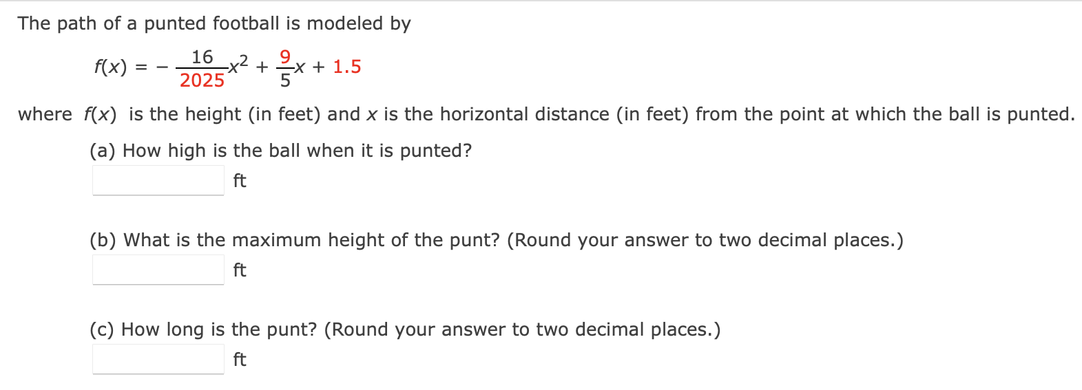 Solved The path of a punted football is modeled by 16x2 + | Chegg.com