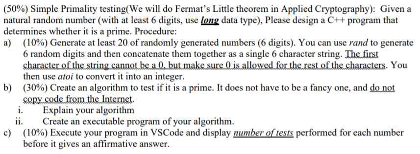 Solved 50 Simple Primality Testing We Will Do Fermat S