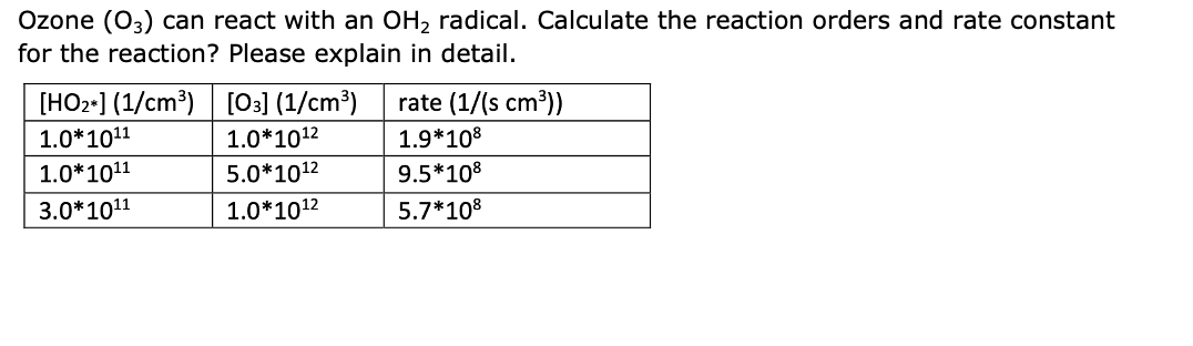 Solved Ozone (O3) can react with an OH2 radical. Calculate | Chegg.com