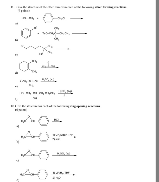 Solved 11. Give the structure of the ether formed in each of | Chegg.com